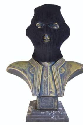 Artist's dark mask over the past portrays Captain Cook as a crook