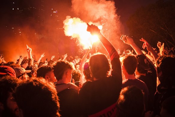 World Cup 2022: Fans and flares at Federation Square for the Australia ...