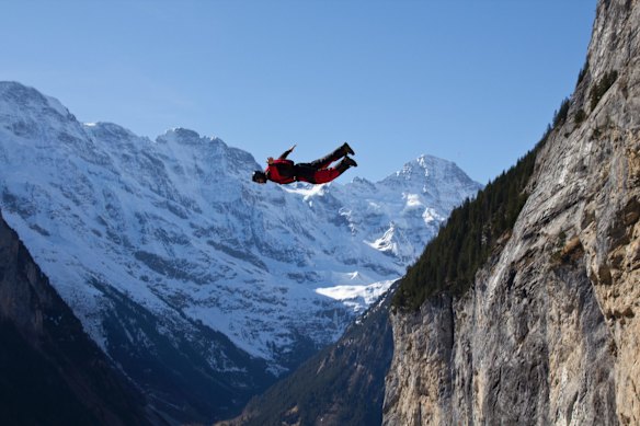 Lauterbrunnen, Switzerland: BASE jumping at the valley of waterfalls