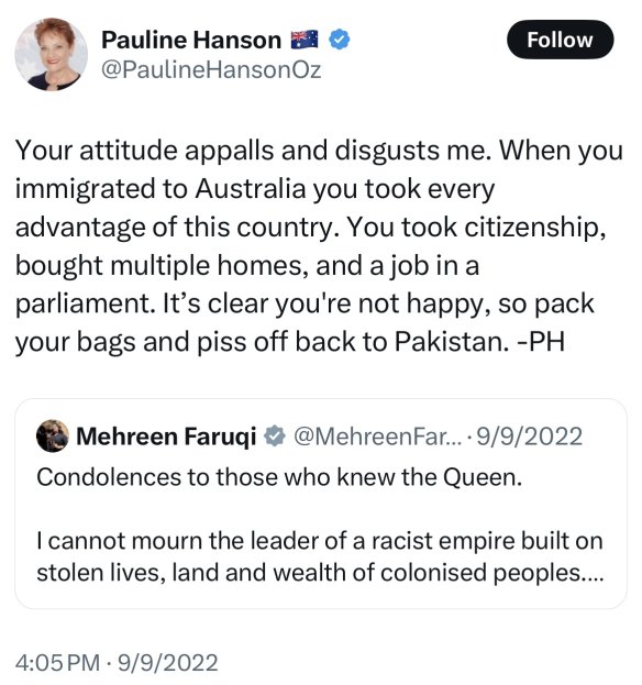 Pauline Hanson racially vilified Mehreen Faruqi, court rules Pauline Hanson racially vilified Mehreen Faruqi, court rules