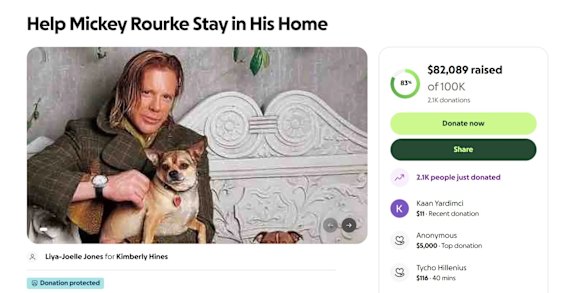 Mickey Rourke fundraiser: Fans donate to actor's GoFundMe campaign amid ...