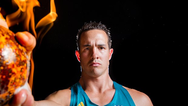 Canberra duo Cameron Crombie and Jayden Sawyer square off in shot put