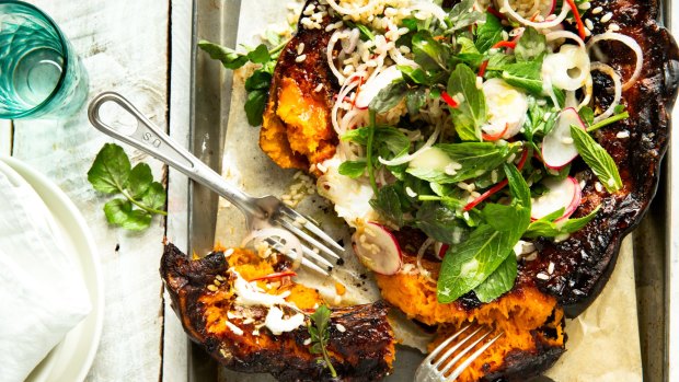 Recipe: Maple-glazed slow-roasted pumpkin with radishes, Persian feta ...