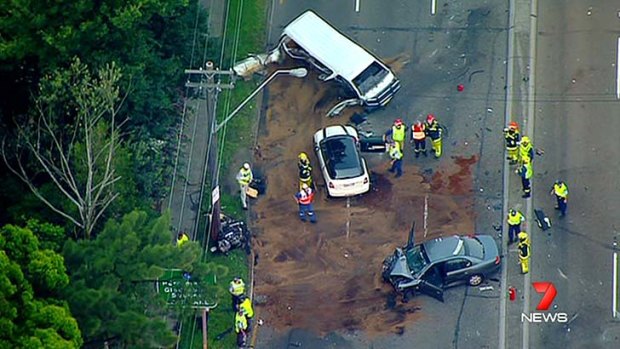 Four-car crash leaves three seriously injured