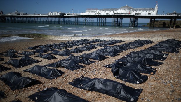 Brighton body bags protest against 'shameful' migrant crisis