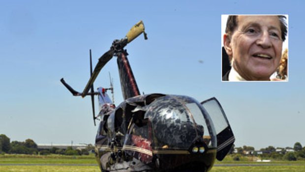 Geoffrey Edelsten's helicopter crashes at Moorabbin Airport