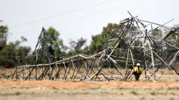 Winds turns electricity pylons into steel spaghetti