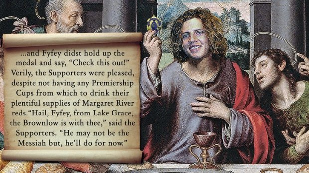 Fremantle Dockers' Nat Fyfe depicted as Jesus in 2016 Alex Manfrin calendar