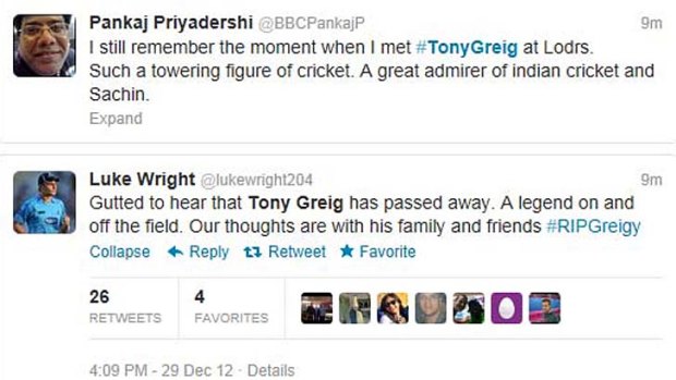 Reaction to Tony Greig's death