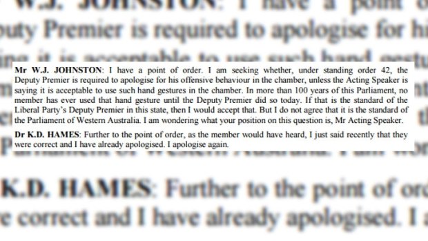 WA's Kim Hames not alone in making rude gesture in Parliament