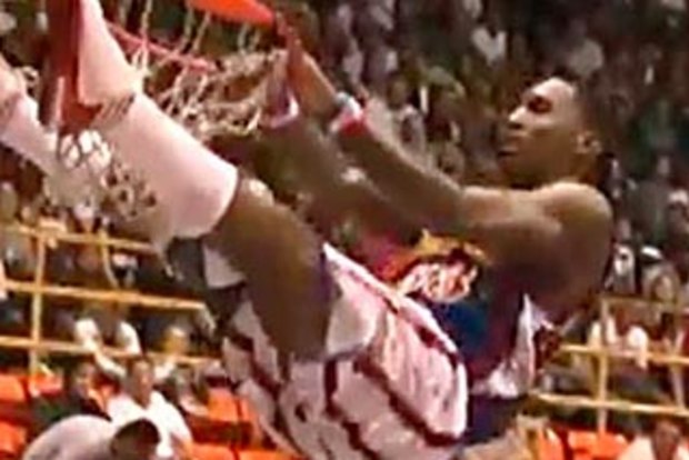 Harlem Globetrotters' William 'Bull' Bullard almost crushed by hoop