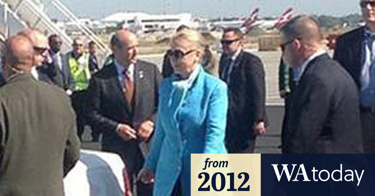 Hillary Clinton touches down in Perth