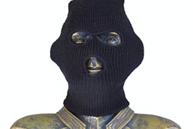 Artist's dark mask over the past portrays Captain Cook as a crook
