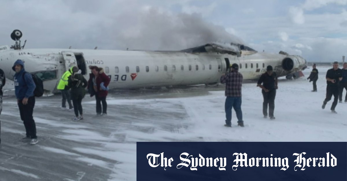 Video: Plane flips onto roof at Canadian airport