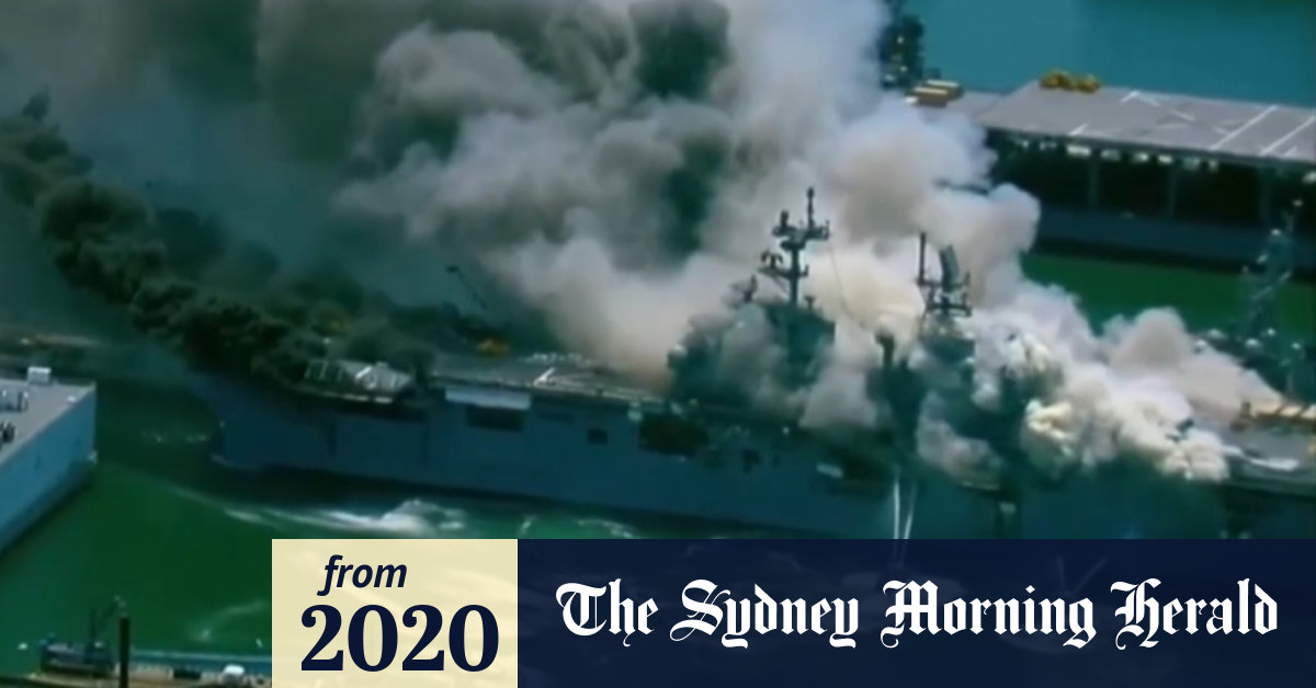 Video: Dangerous ammunition onboard US Navy ship burning after explosion