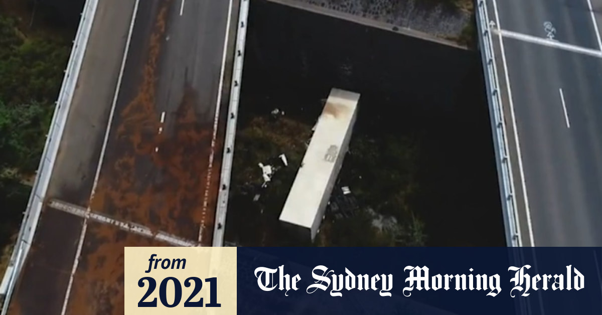 Video: Truck driver escapes serious injury after veering off highway