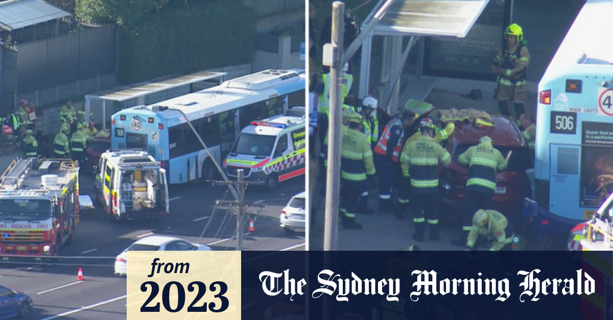 Video: Car crashes into bus stop in Sydney's Inner West