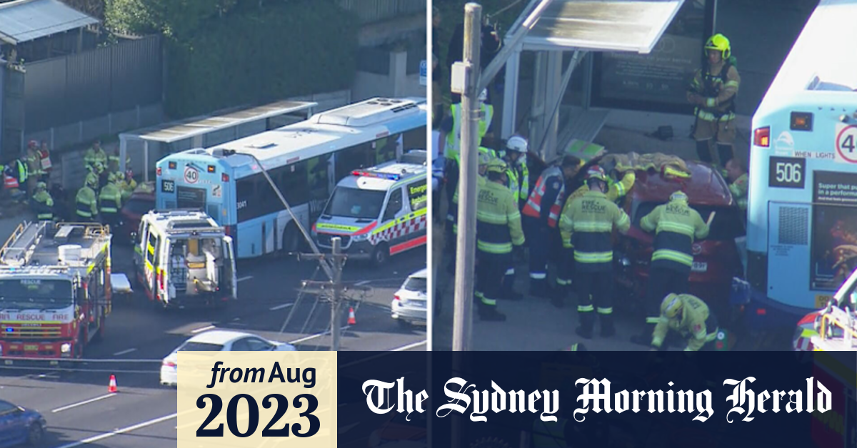 Video: Car crashes into bus stop in Sydney's Inner West