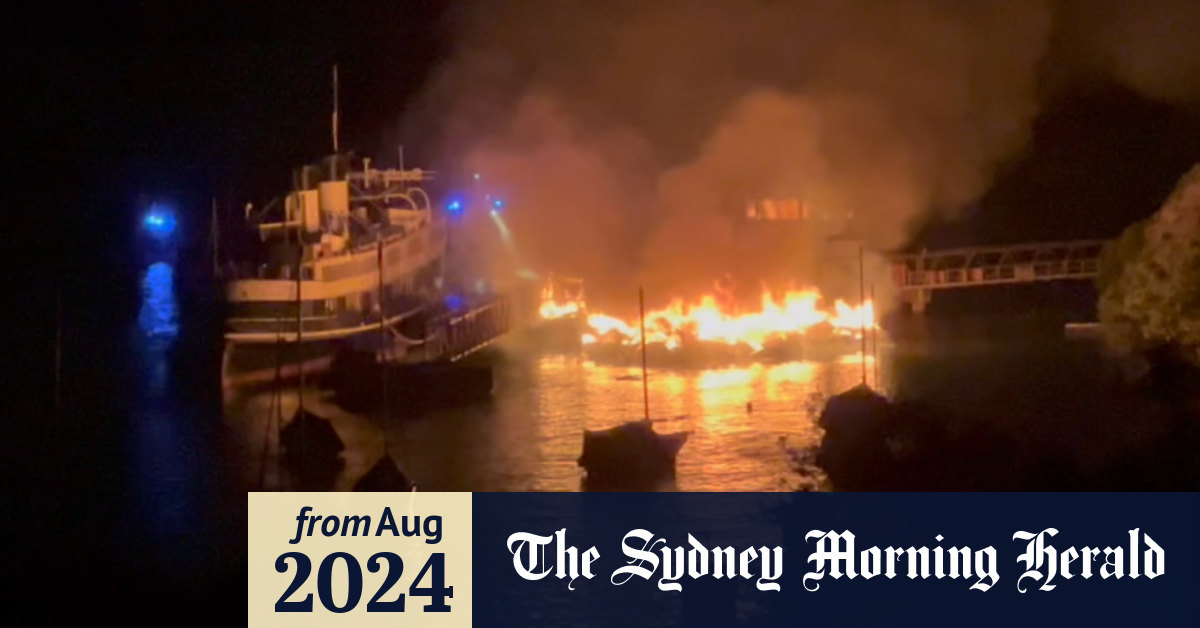 Video: Fire breaks out on barge in Sydney Harbour