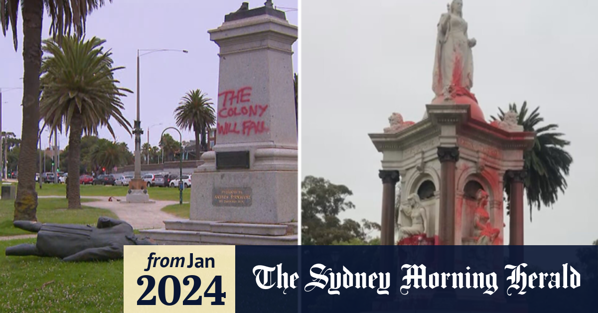 Video: Captain Cook statue vandalised in Melbourne