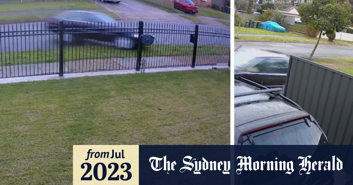 Video: Car ploughs through fences and parked cars