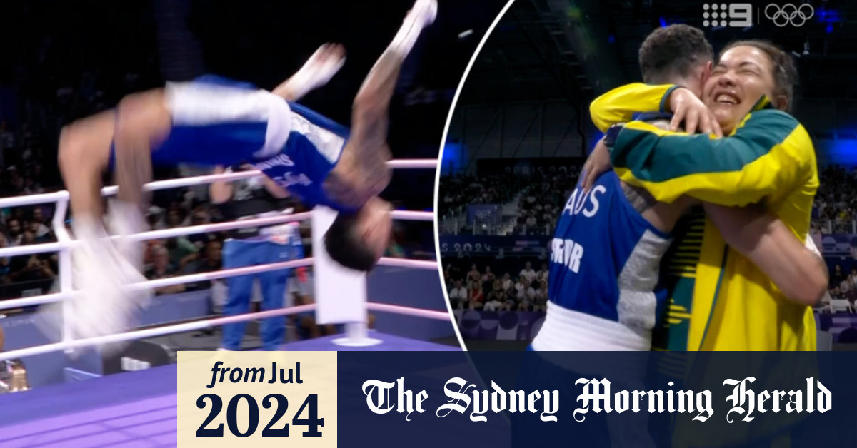 Video: Aussie boxer's backflip celebration
