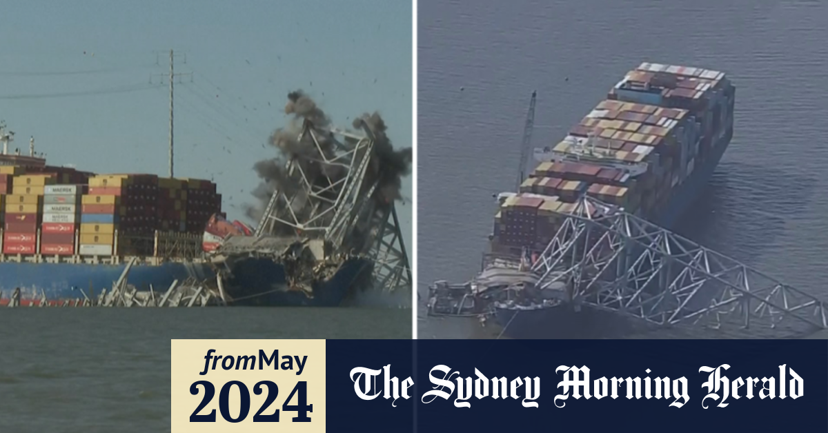 Video: Crews conduct controlled demolition on Baltimore bridge span as ...