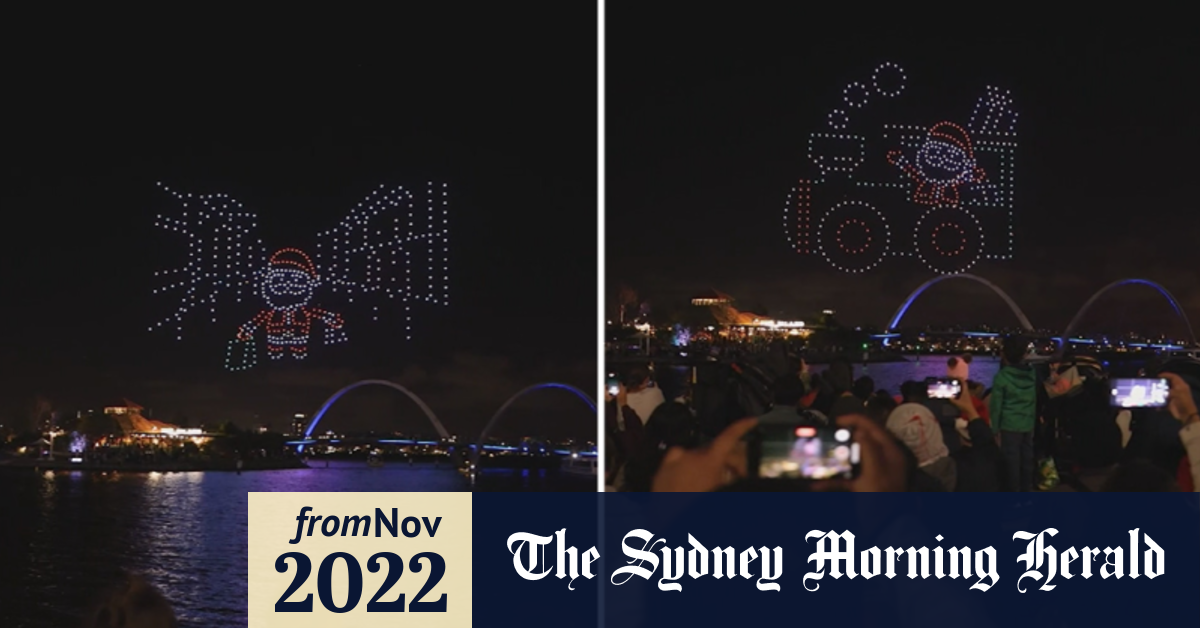 Video: Drones plunge into river as Perth sky show goes wrong
