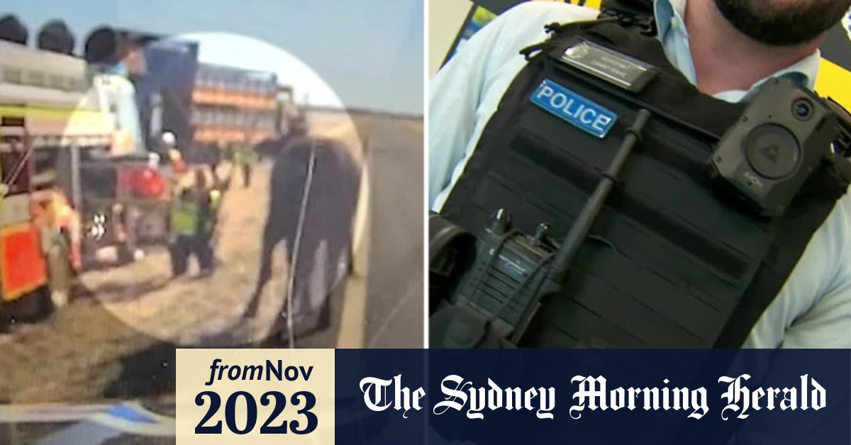 Video: Cop rammed by bull after truck rollover in Queensland