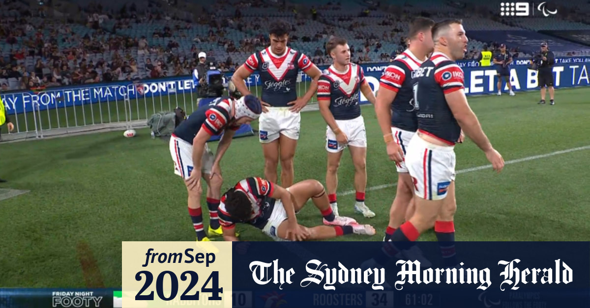 Video: Pauga sends injury scare through Roosters