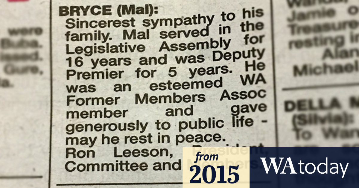 Mistaken death notice for Brian Burke's deputy premier Malcolm John ...