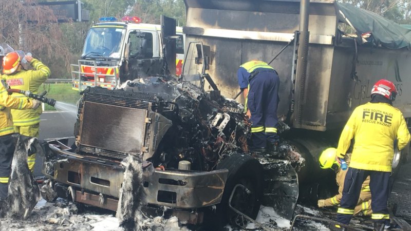 Truck on fire closes two westbound lanes of M4