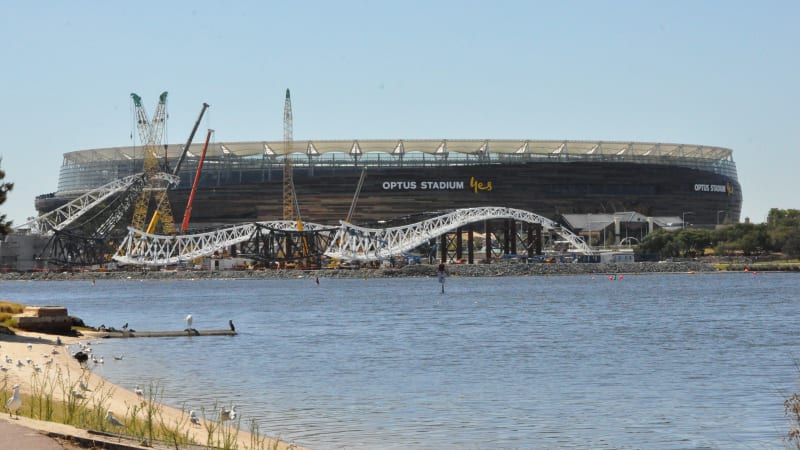 Optus Stadium footbridge takes shape with project reaching 'critical stage'