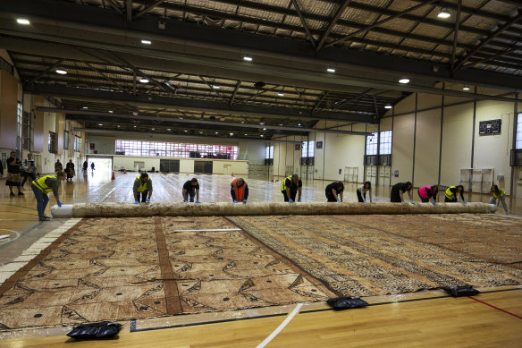 The special Tongan bark mat gifted to the Sydney Opera House