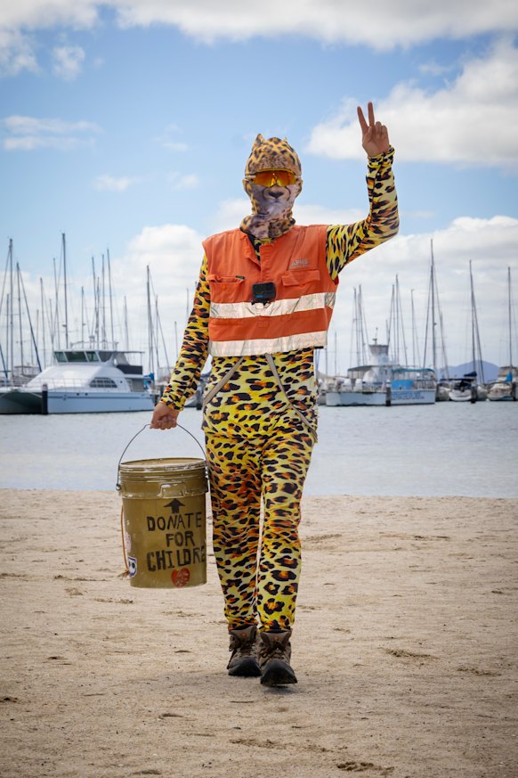 Catman: Japanese man walking across Australia in catsuit reaches Geelong