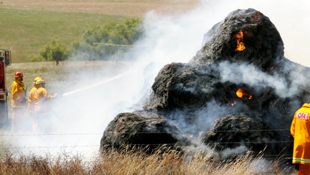'Spontaneous combustion' blamed for epidemic of giant haystack blazes