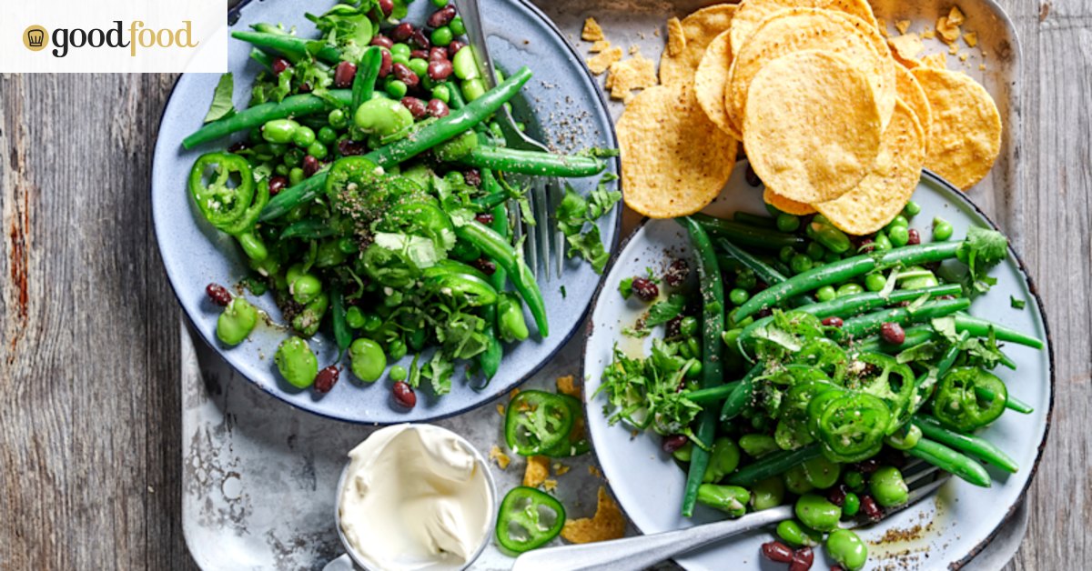 Vegetarian Mexican spring bean salad with peas and broadbeans