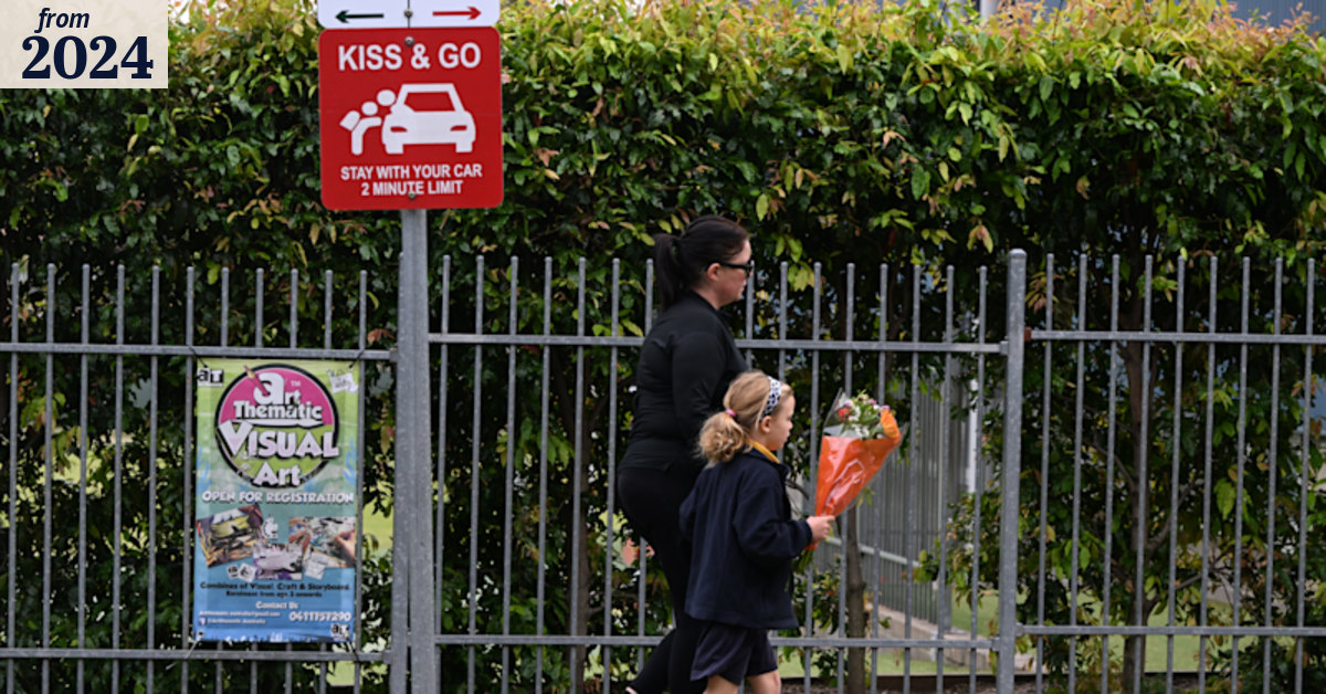 “Kiss and go’, the drop-off sign at Auburn South Primary advises. But ...