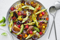 Cos lettuce salad with tahini and pomegranate molasses dressing
