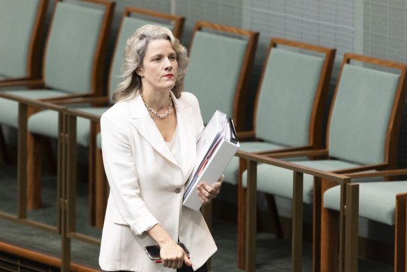Jacinta Allan at level crossing removal event with ‘gone’ sign