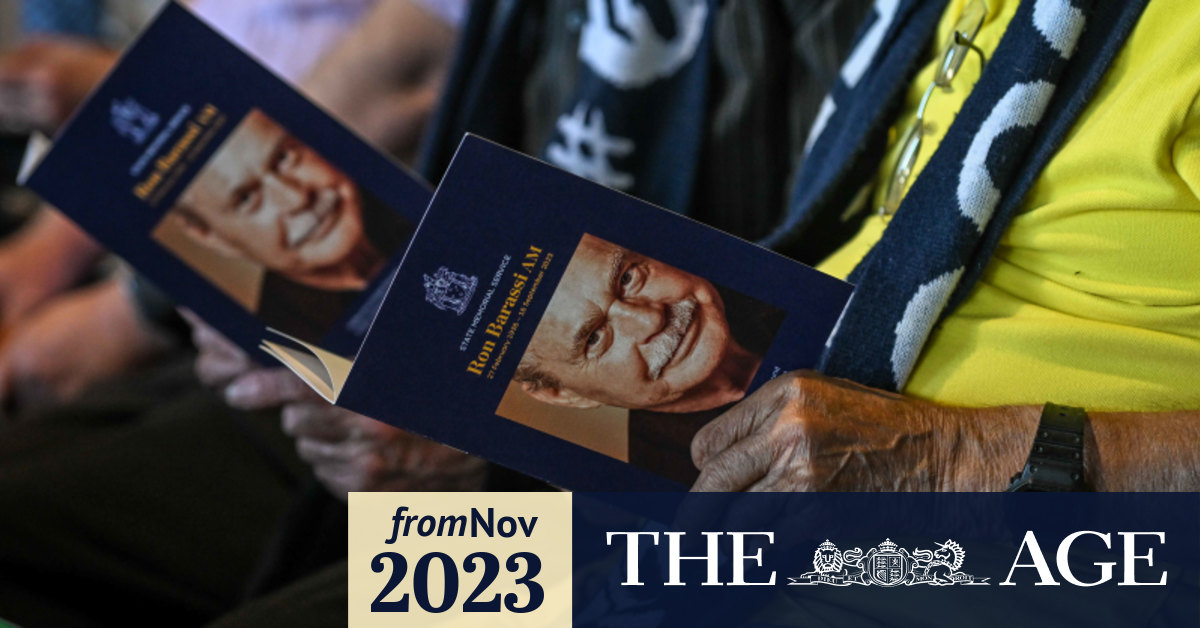 Tributes flow for Ron Barassi at MCG state memorial service