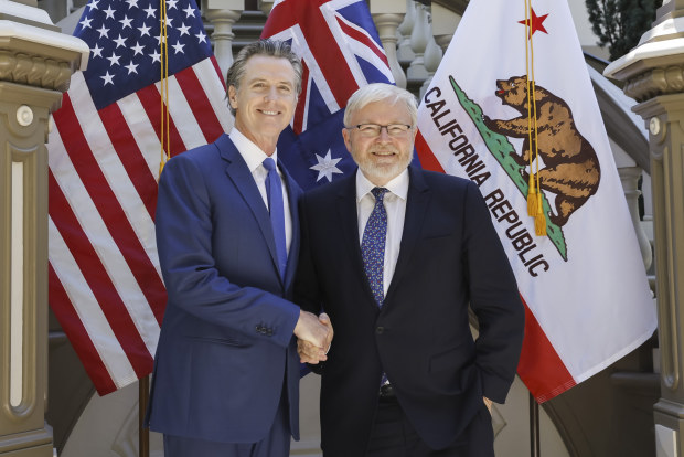 Climate challenge: Kevin Rudd, Gavin Newsom get cosy on climate