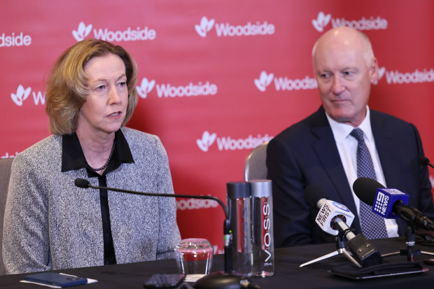 WDS: Woodside chairman Richard Goyder and chief executive Meg O’Neill ...
