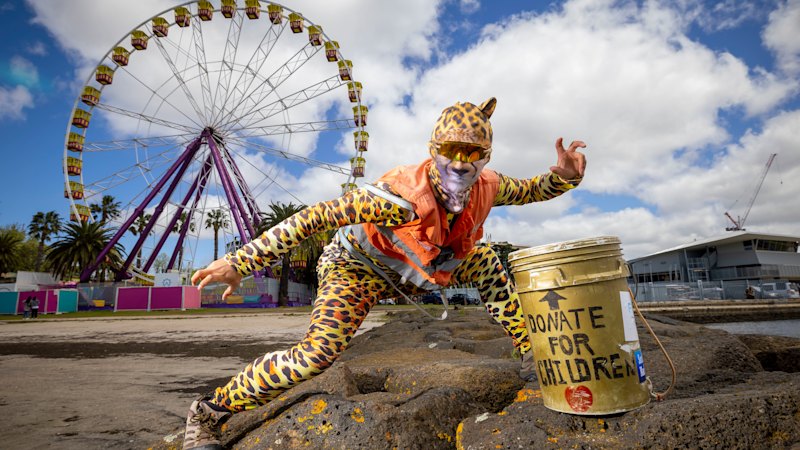 Catman: Japanese man walking across Australia in catsuit reaches Geelong