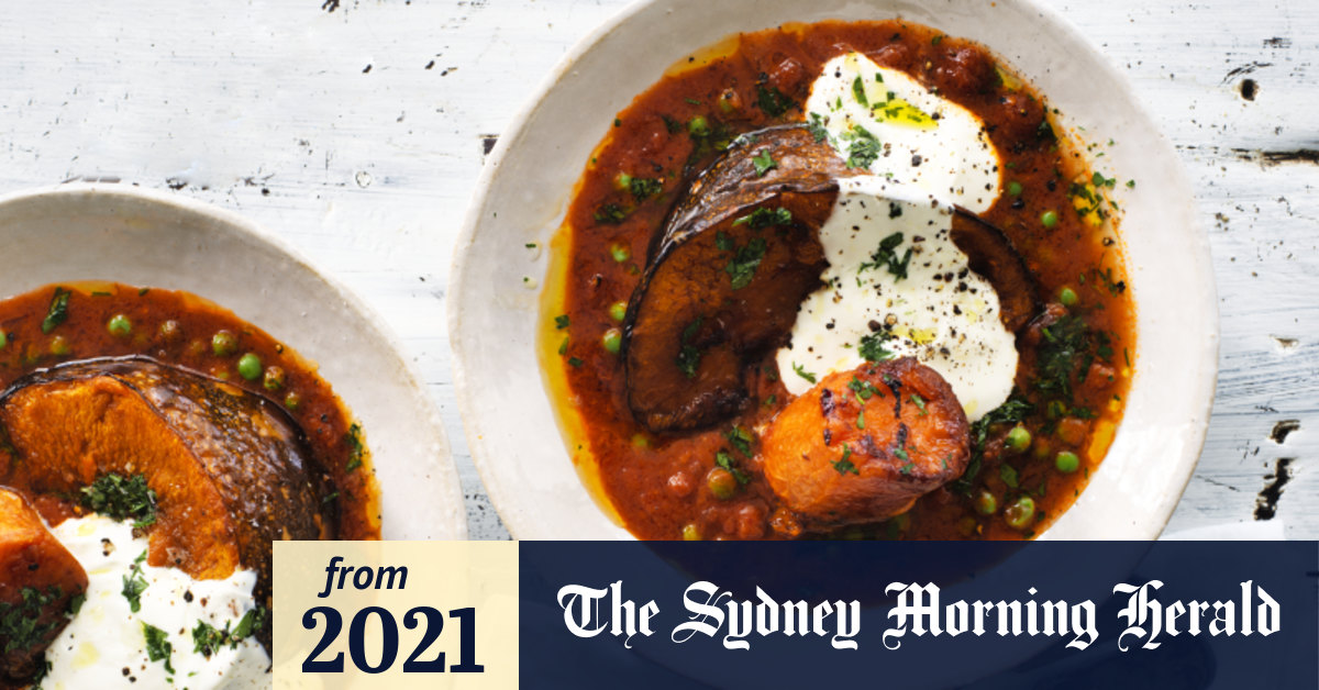 Neil Perry recipe: roast pumpkin and yam with tomato, pea and chilli sauce