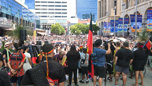 ‘Why would we celebrate our destruction?’: Invasion Day rally floods Perth