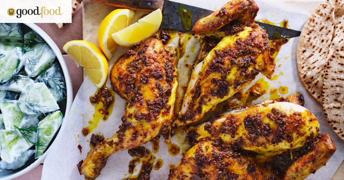 Hawaij (Yemeni spice mix) roast chicken recipe with cucumber salad