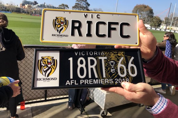 Tiges top the ladder in sales of customised AFL licence plates