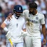 Akash Deep put his arm around Ben Duckett after dismissing the England batter.