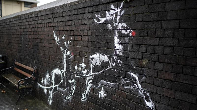 Banksy's flying reindeer highlight Christmas homeless plight